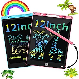 LCD Writing Tablet for Kids, 2Pck Drawing Tablets Toddler Toys Doodle Board 12 inch Writing Pad Drawing Tablet, Boys Girls Gift Trip Travel Essentials Learning Games 3-5 6-8 9-12 Year Old, Blue+Pink