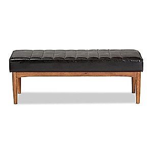 Baxton Studio Daymond Mid-Century Modern Dark Brown Faux Leather Upholstered and Walnut Brown Finished Wood Dining Bench