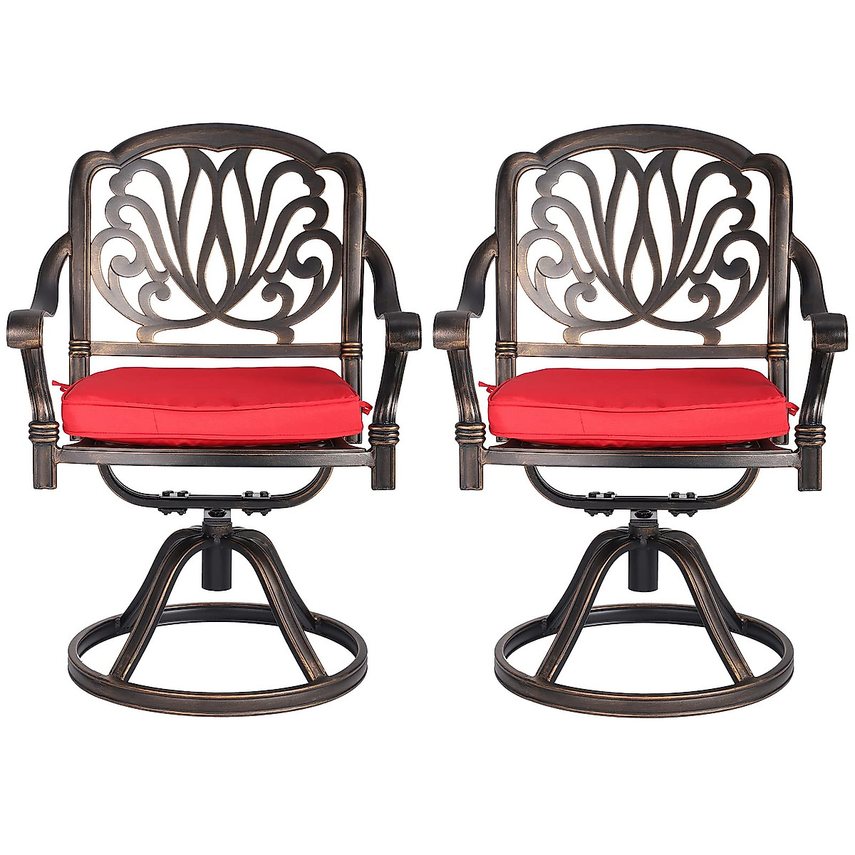 MAGIC UNION 2 Pieces Patio Dining Chairs, Outdoor Cast Aluminum Swivel Chairs with Armrest, Patio Bistro Rocking Chair Set of 2 for Garden, Backyard, Deck (2pc E- Swivel Chair) (red)