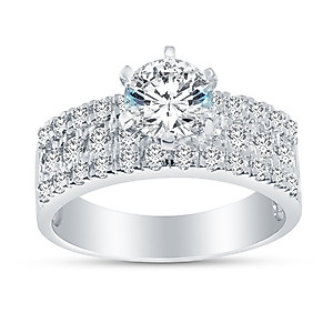 Sonia Jewels Size - 9-14k White Gold Round Wide 3 Row Pave Set Bridal Engagement Ring & Wedding Band CZ Cubic Zirconia (2.50cttw., 1.0ct. Center)