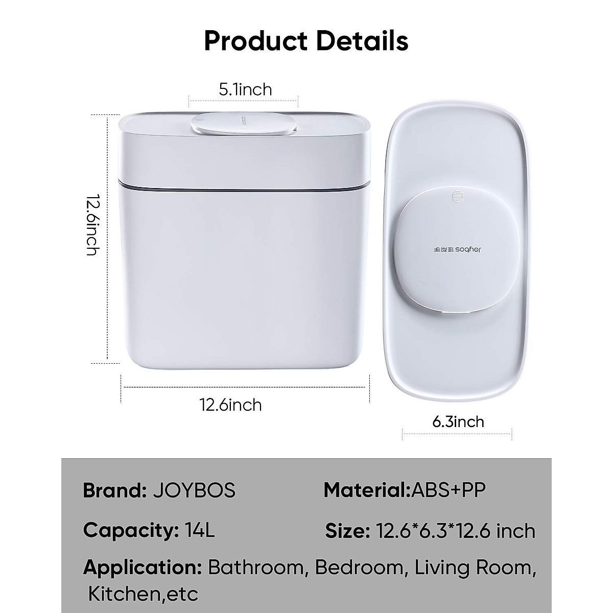 JOYBOS Small Bathroom Trash Can with Lids, 3 Gallon Garbage Can with a Lid, Mini Wastebasket for Bedroom, Slim Plastic Waste Bin Between Wall & Toilet, Suit for RV, Living Room, Office, Laundry