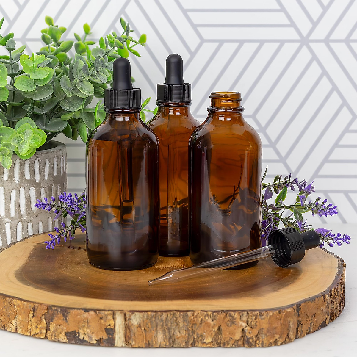 4oz Amber Glass Dropper Bottles (6-Pack), Refillable Glass Bottles for Essential Oils, Cosmetics, and Cooking