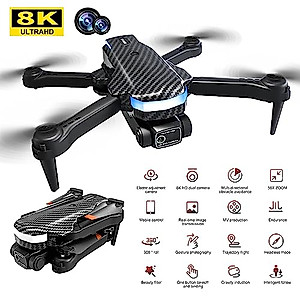 Carbon Fiber Drone with Dual Camera 360 ° Obstacle Avoidance Drone HD Aerial Photography Folding Flying Machine 4-axis Positioning Remote Control Aircraft with Headless Mode,Trajectory Flight