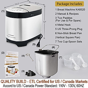 KITCHENARM 29-in-1 SMART Bread Machine with Gluten Free Setting 2LB 1.5LB 1LB Bread Maker Machine with Homemade Cycle - Stainless Steel Breadmaker with Recipes Whole Wheat Bread Making Machine