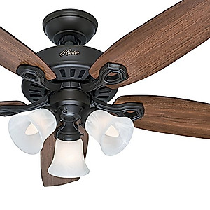 Hunter Fan 42 inch Traditional Snow White Ceiling Fan with Three-Light Fitter and Swirled Marble Glass, 5 Blade (Renewed) (New Bronze)