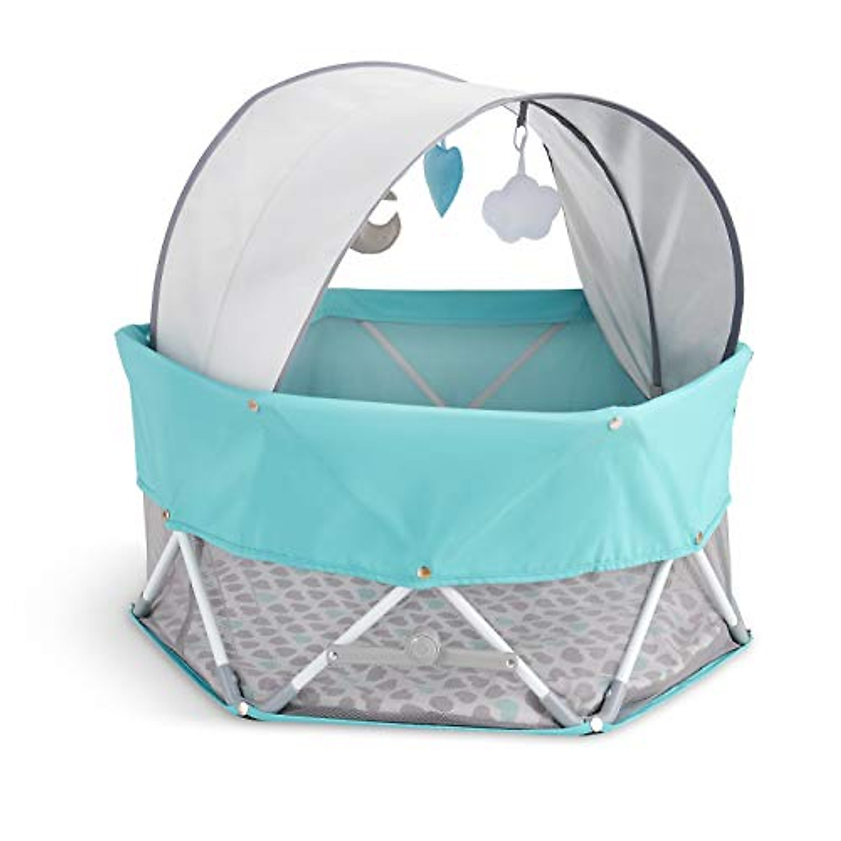 Regalo On-The-Go Baby My Play, Portable Play Yard, and Activity Mat, Indoor & Outdoor, Includes UPF Canopy with Toys, Padded Bottom and Carry Case