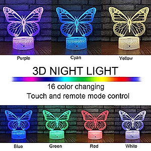 Butterfly Night Light, Birthday Gift for Girls 3D Illusion Lamp Kids Bedside Lamp with 16 Colors Changing Remote Control Butterfly Toys Girls Gifts (Butterfly)