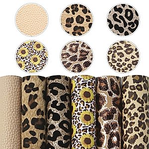 David angie Leopard Sunflower Printed Faux Leather Sheet Mixed Synthetic Leather Sheets Assorted 6pcs 7.7" x 12.9" (20 cm x 33 cm) for Earrings Hair Bows Making (Assorted)