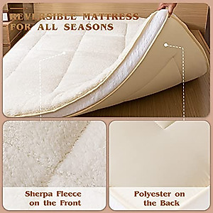 MAXYOYO Japanese Bed Futon Mattress Full Size, Floor Futon Bed Foldable Mattress for Floor Double Mattress Roll Up Guest Bed Mattress, Upgraded Ultra Soft Fluffy Full Beige Mattress