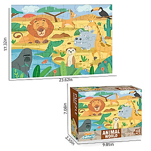 Jumbo Floor Puzzles for Kids Ages 3-5 4-8, Preschool Learning Toys Farm Animals Puzzles for Toddlers&Kids, 48 Pieces Blue Card Material (Animal World)