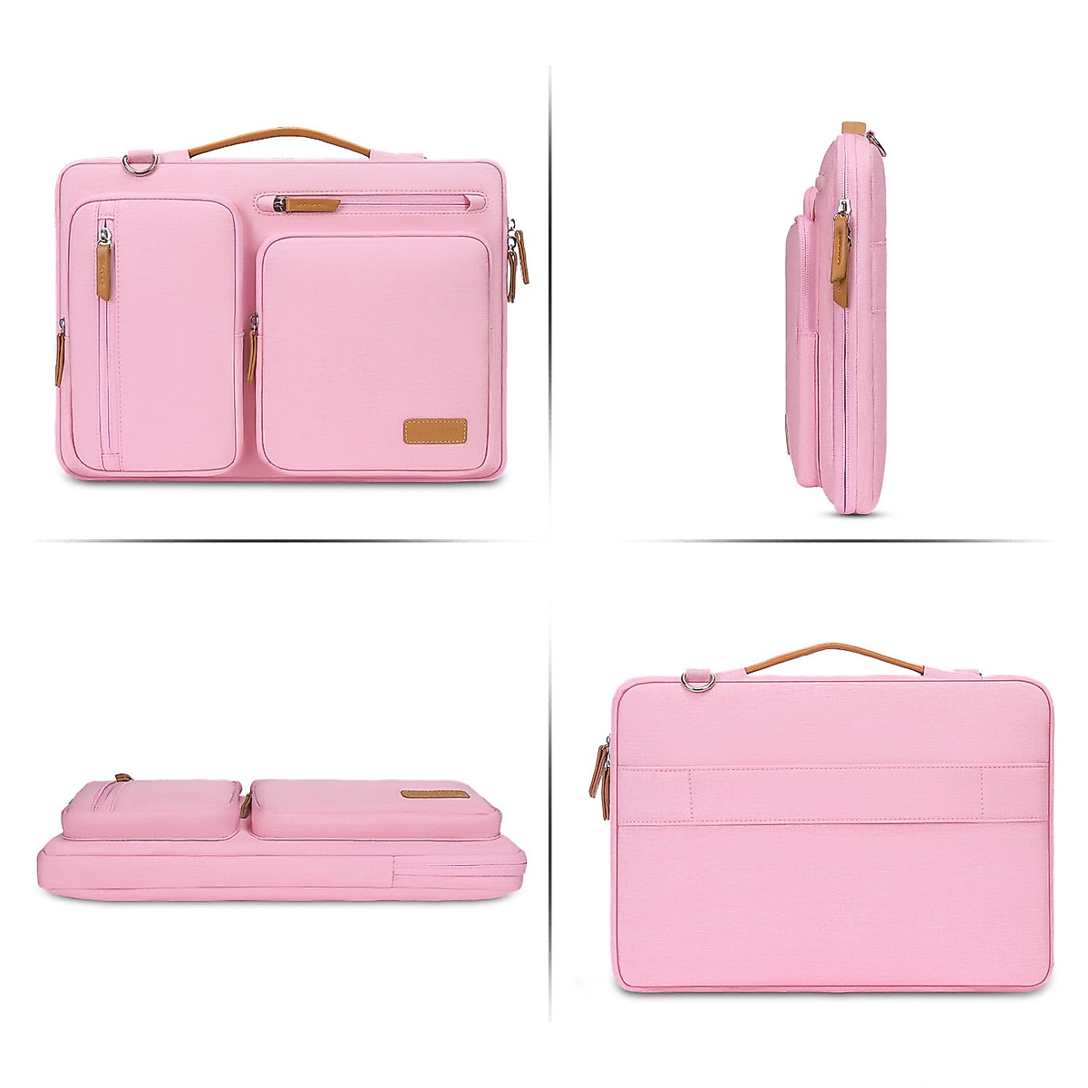 MOSISO 360 Protective Laptop Shoulder Bag,15-15.6 inch Computer Bag Compatible with MacBook Pro 16, HP, Dell, Lenovo, Asus Notebook,Side Open Messenger Bag with 4 Zipper Pockets&Handle, Pink