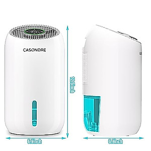 CASONDRE 56OZ Dehumidifier, 500 Sq ft Small Dehumidifier with Touch Control LED Screen, Temperature Display, Timer, 3 Modes, Auto Shut Off Portable Dehumidifier for Bathroom, Basement, Bedroom, RV