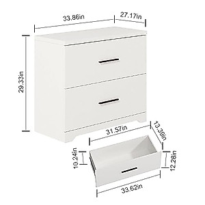 2-Drawer Wood Lateral File Cabinet, Filing Cabinets Anti-Tilt Mechanism for Home Office Storage Organization, Accommodates Letter/A4/Legal Size, New Heightened Drawer Design Home Office (White)