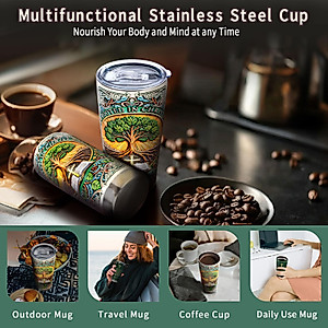 YRCKUDZKG 20 Oz Stainless Steel Tumbler, Double-layer 304 Vacuum Insulated Cup | Leak-Proof Lid Reusable Insulated Mug with Straw, Keeps Hot and Cold for Home, Office, Travel and Car (Bible Tree)