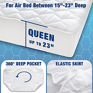 LVYSHOW Queen Size Air Mattress Pad, Mattress Topper, Quilted Air Mattress Cover, Breathable and Noiseless Air Bed Mattress Protector with Deep Pocket Fits Up to 15-23 Inches