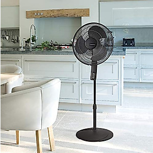 Lasko Oscillating Pedestal Fan, Thermostat, Adjustable Height, Remote Control, Timer, 4 Speeds, for Bedroom, Living Room, Office & Dorm, 16", Black, S16612