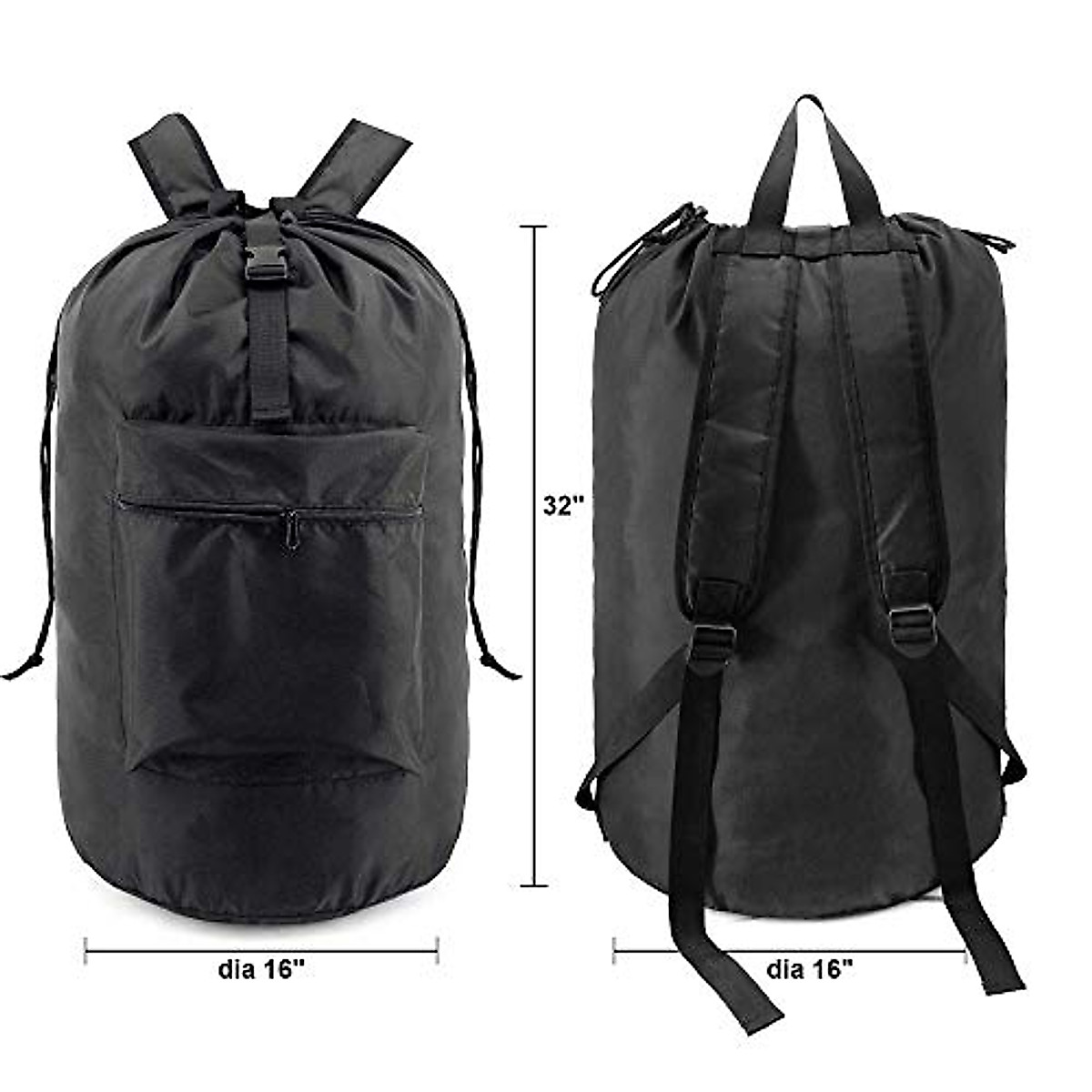 BeeGreen Laundry Bag Backpack with Adjustable Shoulder Straps and Drawstring Closure Heavy Duty and Black Hanging Laundry Hamper Bag X-Large Over The Door Hanging Laundry Bag with 2 Hook