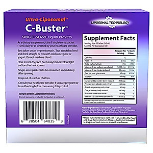 Aurora Nutrascience Ultra Liposomal C-Buster Immune System Support, Vitamin C, Vitamin D, Zinc, Elderberry, Pelargonium, Vitamin K & Ginseng, 30 Packets, 10 ML
