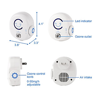 Airthereal B50 Mini Ozone Generator Air Purifier- Removes Odors and Sterilizes Air in Small Spaces Up To 320 Sq Ft - Plug in Mini Air Ionizer, Adjustable Ozone Output of 10-50 mg/h, 2-Pack