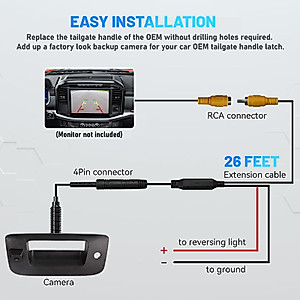 EWAY Tailgate Handle Backup Rear View Camera for 2007-2013 Chevrolet Chevy Silverado GMC Sierra 1500 2500 3500 HD Reverse Back Up Camera Rear Tailgate Latch Handle with Key Hole, Replaces# 22755305