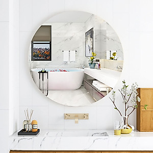 DARENYI 12 inch Glass Round Mirror, Frameless Wall Mounted Mirror Self Adhesive Circle Mirror, Round Mirror Plate Trays for Home Bathroom Living Room