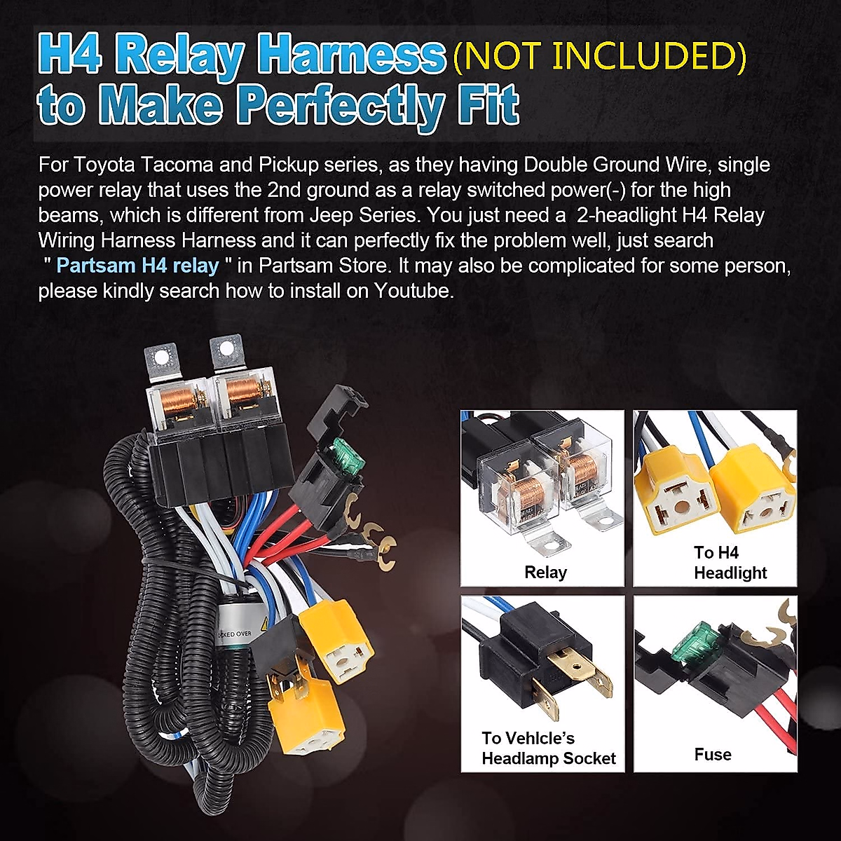 Partsam H6054 7x6 5x7 LED Headlights Sealed Beam Hi/Low w/ H4 Wiring Harness Compatible with Jeep Wrangler YJ XJ/GMC Chevrolet Express S10/Ford Cherokee E250/Toyota Tacoma/Mazda