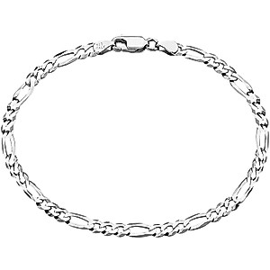 Savlano 925 Sterling Silver Solid Italian Figaro, Rope,Herringbone, Curb, Ball Bead, Snake, Mariner Chain Anklet for Women, Comes in 0.8mm - 5mm With Gift Box (10, Figaro 4mm)
