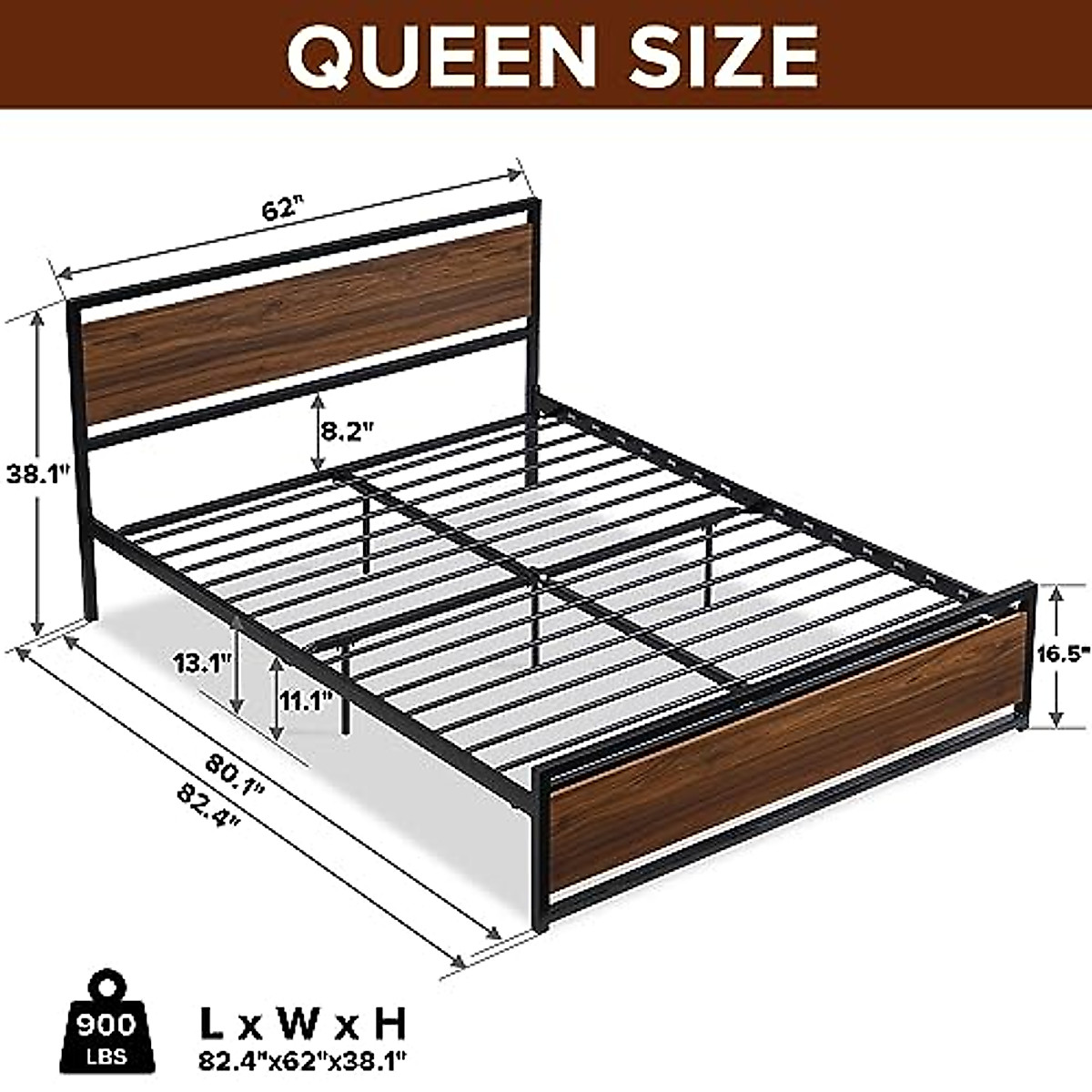 HAUSHECK Queen Size Platform Bed Frame, Industrial Stlye Bed Frames w/Headboard & Footboard, Metal Bedframe No Box Spring Needed w/Strong Steel Slat Support Mattress Foundation for Teen, Adults
