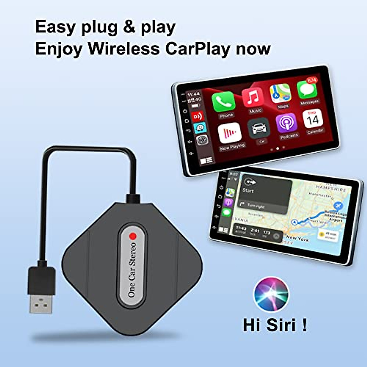 OneCarStereo Wireless CarPlay Adapter Apple CarPlay Dongle Mini for iPhone Convert Wired to Wireless for OEM Wired CarPlay Cars Model, Easy Plug and Play, Support Online Upgrade