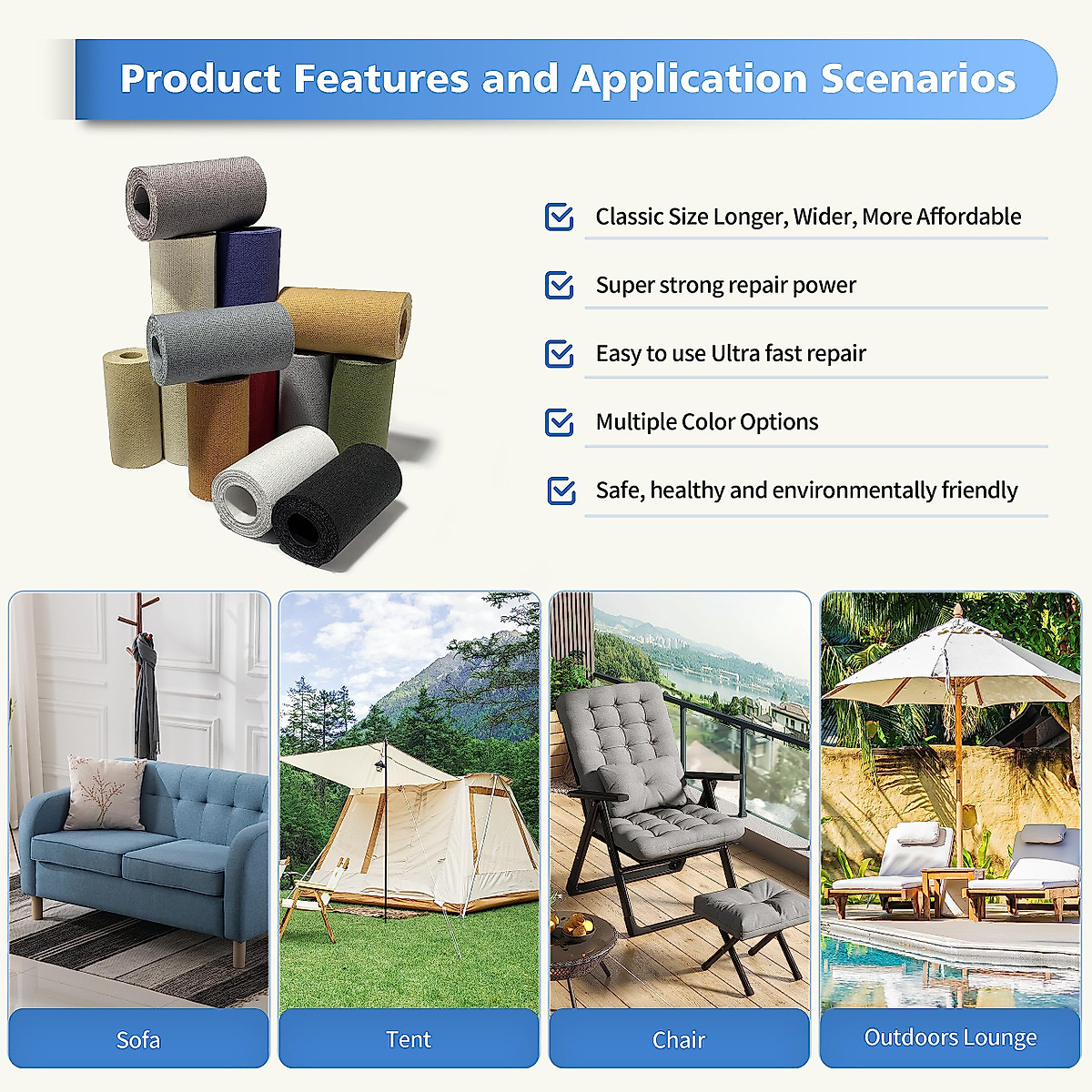 KING MOUNTAIN Canvas Repair Tape,Outdoor Gear Patch, 4×63 Inches,Waterproof,Self-Adhesive for Repairing Boat Covers,Sun Shades,Sofas,Tents,Lounge Chairs,Awnings (Khaki)