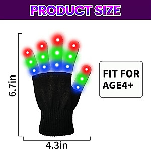 LED Light Up Gloves, 3 Colors 6 Modes Flashing LED Warm Gloves Colorful Glow Flashing Novelty Cool Fan Toys (Small)