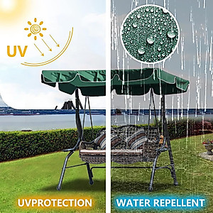 Porch Swing Canopy Replacement Waterproof Swing Top Cover Garden Swing Seat Replacement Canopy Sun Shade Awning Cover(Size:74x45 in,Color:GREEN)