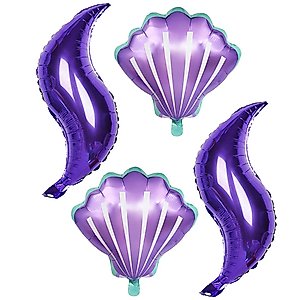 8 Pcs Mermaid Tail Balloons and Seashell Balloons 25.5 inch Large Purple Mermaid Tail Foil Balloons for Wedding Summer Beach Mermaid Sea Themed Birthday Party Decorations Supplies