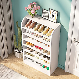 Tribesigns Shoe Rack, 8-Tier Tall Shoe Shelf, Wooden Shoe Storage Cabinet, White
