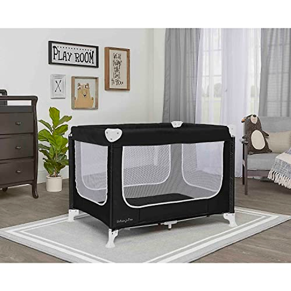 Dream On Me Zodiak Portable Playard in Black, Lightweight, Packable and Easy Setup Baby Playard, Breathable Mesh Sides and Soft Fabric - Comes with a Removable Padded Mat