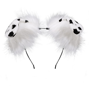 Focupaja Spotted Dog Anime Cosplay Puppy Fur Headband Doggy Ears Hairband Animal Ear Headress Hair Accessories for Halloween, Christmas, Costume Party