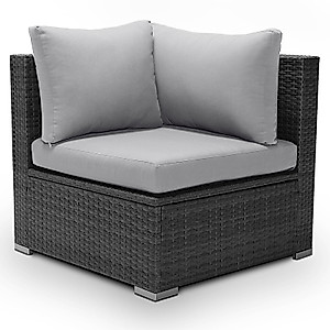 BULEXYARD 1 Piece PE Rattan Patio Furniture Corner Sofa with Thick Cushions Outdoor Wicker Seating for Backyard, Deck, Garden, Balcony (Light Grey)