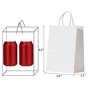 RACETOP Small White Gift Bags with Handles Bulk, 5.9"x3.2"x8.3" 50Pcs, Small White Paper Bags with Handles Bulk, Mini Gift Bags, Gift Bags Bulk, Party Bags, Shopping Bags, Merchandise Bags