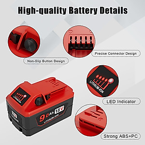 Komifolen 2 Pack 9.0Ah 18V Battery and Charger Replacement for Milwaukee M18 Batteries 48-11-1880 48-11-1860 48-11-1850 48-11-1828,2024 New Version High Demand