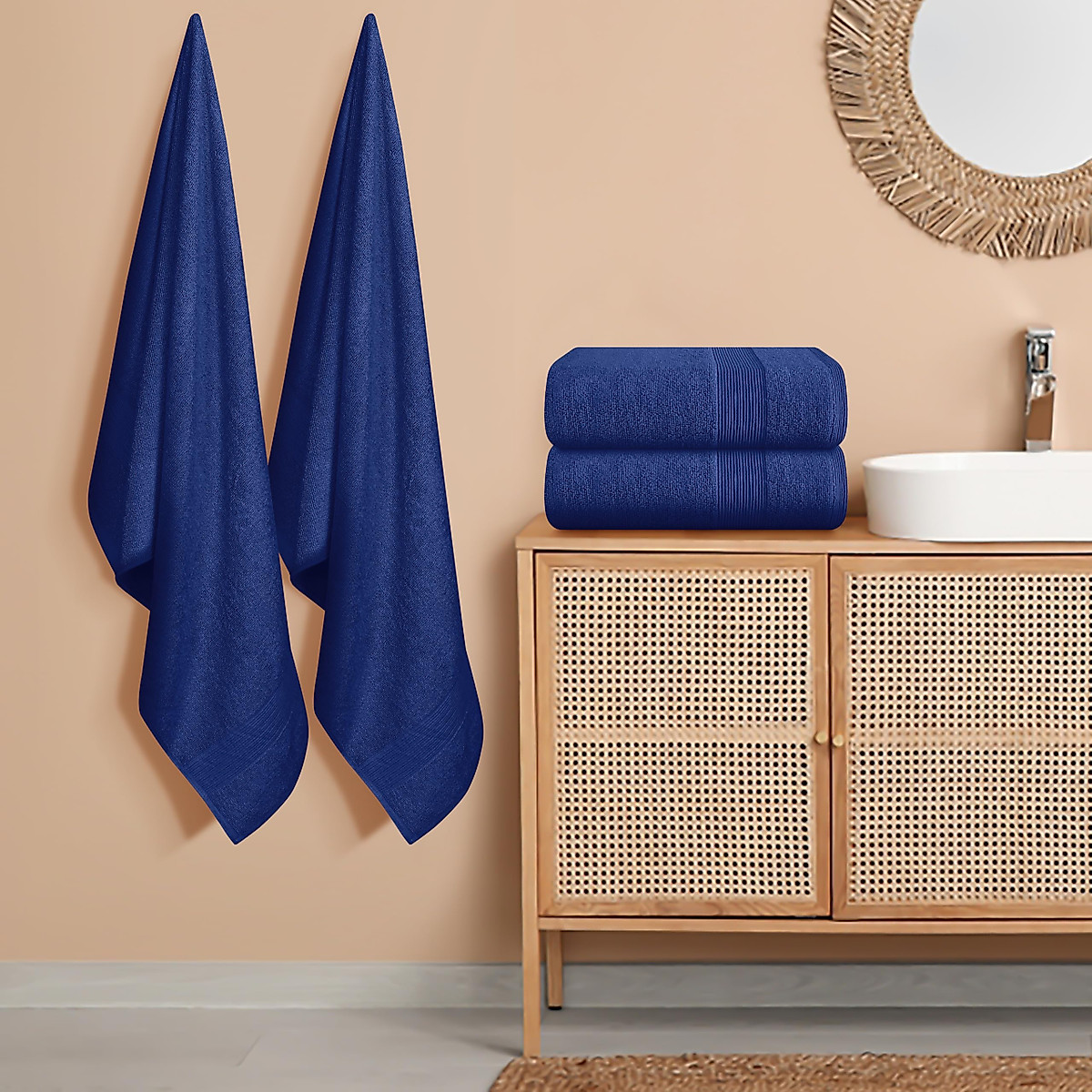 Belizzi Home 4 Pack Bath Towel Set 27x54, 100% Ring Spun Cotton, Ultra Soft Highly Absorbent Machine Washable Hotel Spa Quality Bath Towels for Bathroom, 4 Bath Towels - Navy Blue