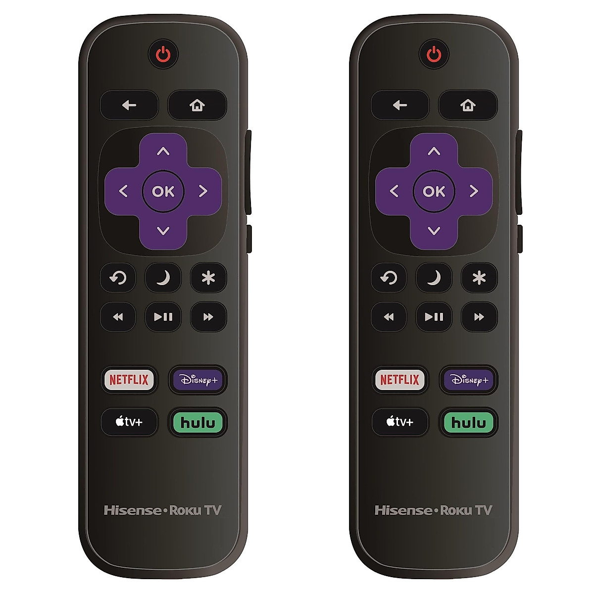 2 Pack - OEM Replacement Remote Control fit for All Hisense Roku TV Smart 4K Ultra HDTV 【Only Works with Hisense Roku TV, Not for Roku Stick and Roku Box】 (Netflix/Disney Plus/Apple TV+ / Hulu)