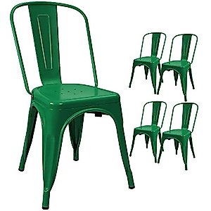 Devoko Metal Indoor-Outdoor Chairs Distressed Style Kitchen Dining Chairs Stackable Side Chairs with Back Set of 4 (Green)