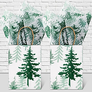 100 Sheets 20 * 14 Inches Christmas Tissue Paper for Gift Bags, Green Christmas Tree Pattern Tissue Paper for Gift Wrapping, Rustic Art Tissue for Winter Holidays Birthday Xmas New Year DIY Craft