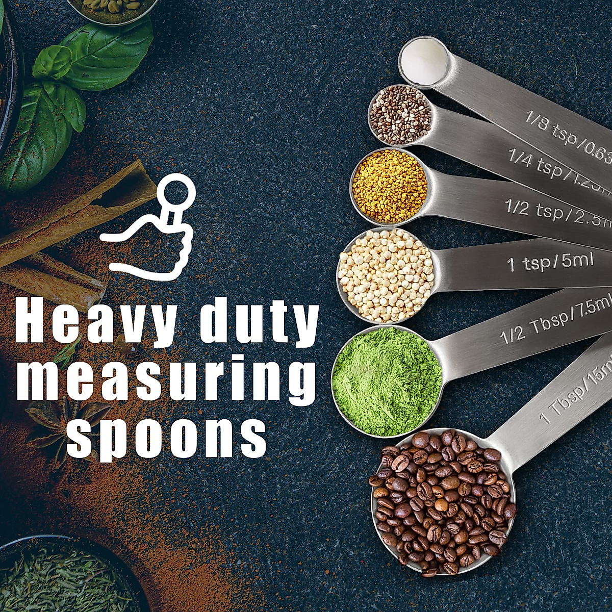 Measuring Spoons, Premium Heavy Duty 18/8 Stainless Steel Measuring Spoons Cups Set, Small Tablespoon with Metric and US Measurements , Set of 6 for Gift Measuring Dry and Liquid Ingredients