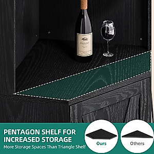 YITAHOME Corner Bar Cabinet with LED Lights & Glass Holder, 5 Tier Corner Shelf with Storage, Wine Rack Cabinet Display Shelves for Living Room, Dining Room, Kitchen, Black