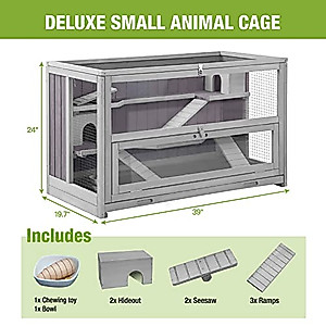 Guinea Pig Cage Hamster Cage 3 Levels Small Animal Cages with Chewing Toy, Food Bowl, Seesaw, Hideout and Plastic Tray…