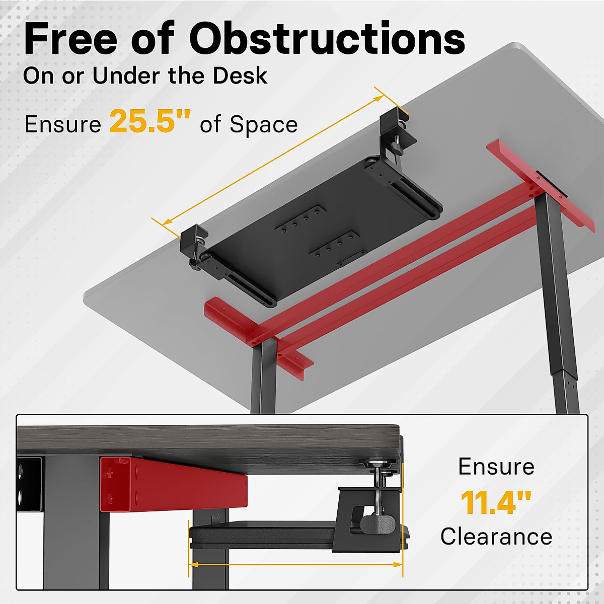BONTEC Keyboard Tray Under Desk, Pull Out Keyboard & Mouse Tray with C Clamp, 25.6“(30” Including Clamps) x 11.8“ Steady Slide-Out Computer Drawer for Typing, Perfect for Home or Office