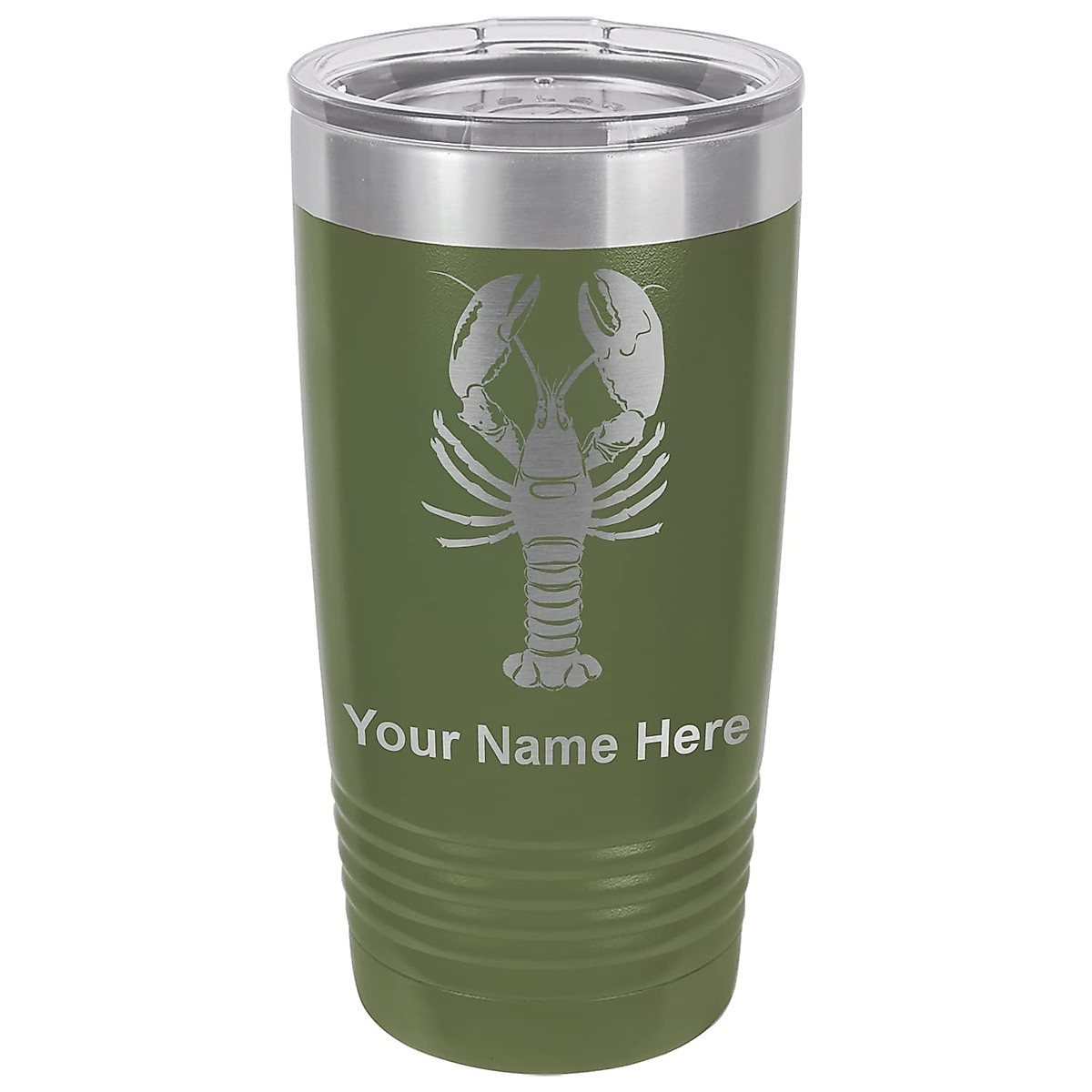 LaserGram 20oz Vacuum Insulated Tumbler Mug, Lobster, Personalized Engraving Included (Camo Green)