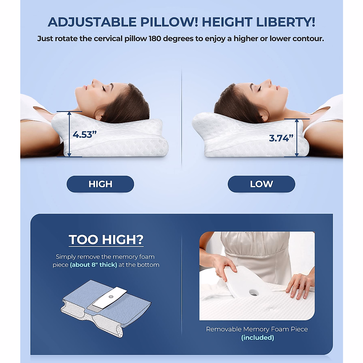 5X Pain Relief Cervical Pillow for Neck and Shoulder Support, Adjustable Memory Foam Sweet Sleeping, Odorless Ergonomic Contour Neck , Orthopedic Bed Pillow for Side Back Stomach Sleeper