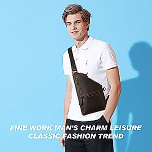 Men's Leather Sling bag Chest bag Crossbody Bag shoulder bag Genuine leather Crazy horse skin Backpack for men, Brown (BNX01021)